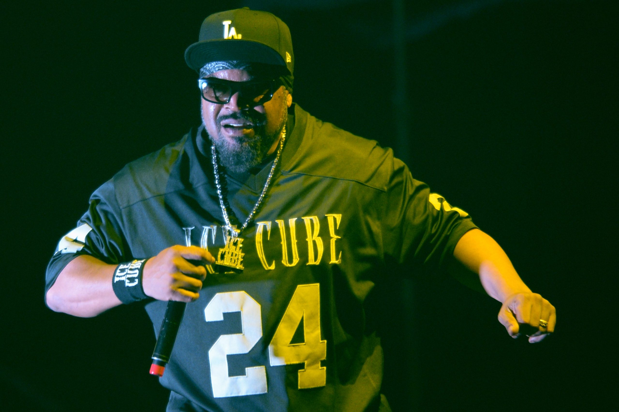 Ice Cube Presses Hand, Footprints in Chinese Theatre Forecourt ...